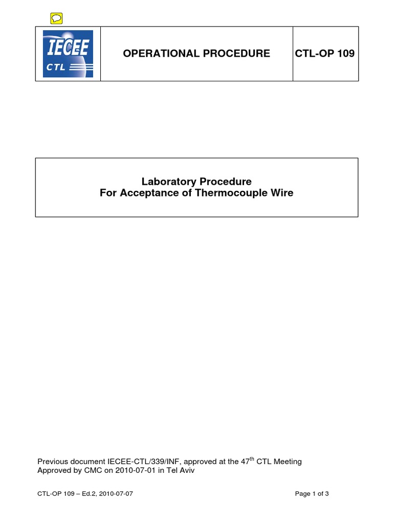 Laboratory Procedure For Acceptance of Thermocouple Wire IECEE CTL-OP ...