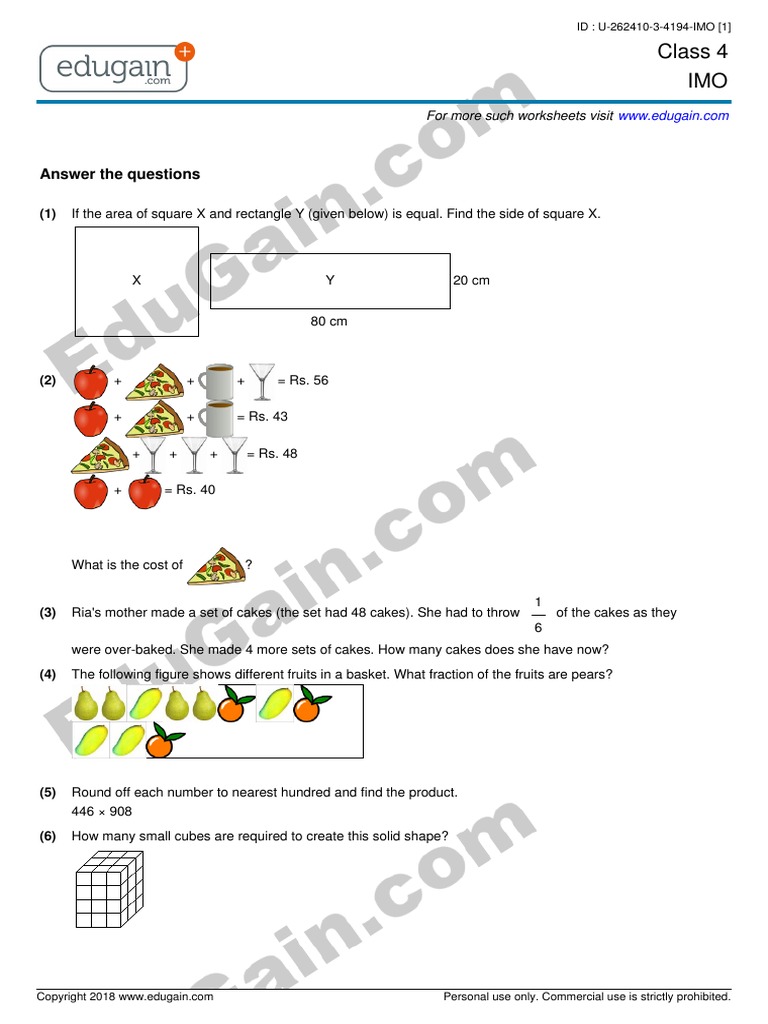 Class 4 IMO: Answer The Questions | PDF | Elementary Mathematics ...