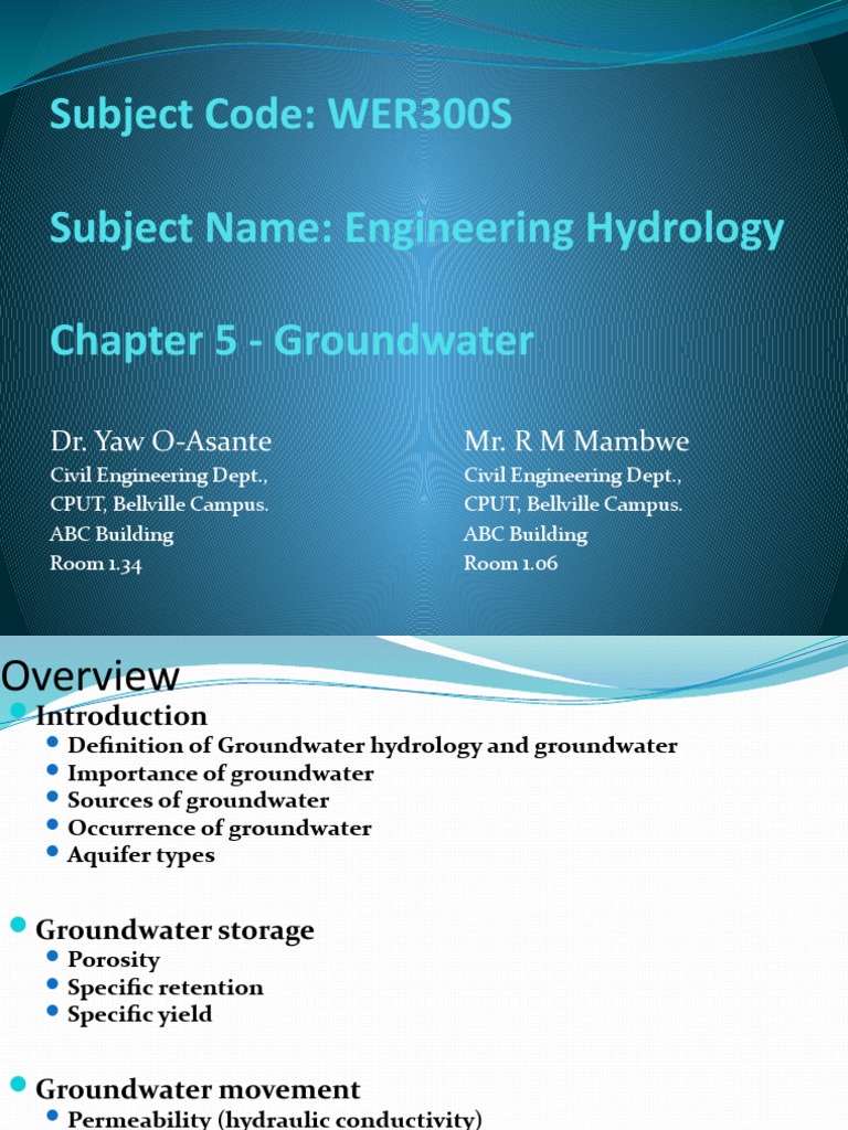 Subject Code: WER300S Subject Name: Engineering Hydrology Chapter 5 ...