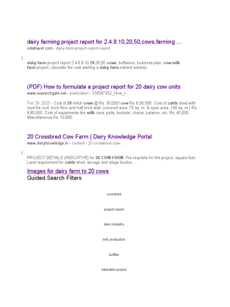 Dairy Farming Project Report For 2.4.8.10,20,50, Cows, Farming .. | PDF ...