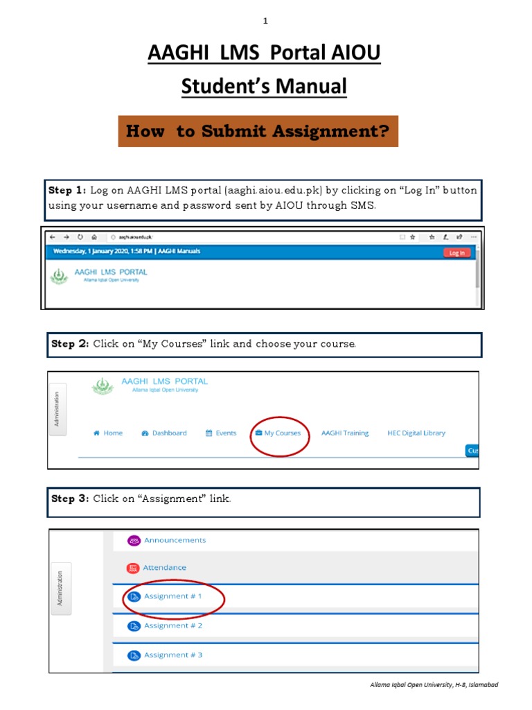 Aaghi Lms Portal Aiou Student's Manual: How To Submit Assignment? | PDF