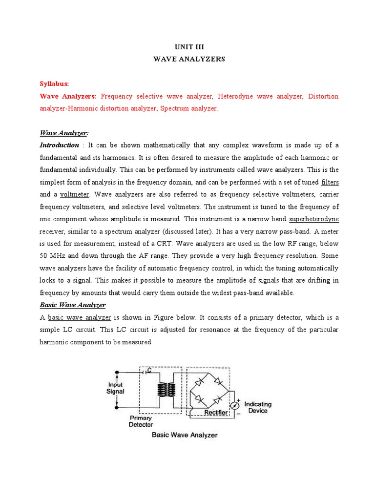 Syllabus: Wave Analyzers: Frequency Selective Wave Analyzer, Heterodyne ...