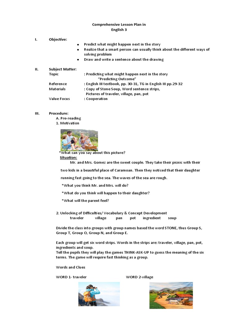 Comprehensive Lesson Plan in English 3 I. Objective | PDF ...
