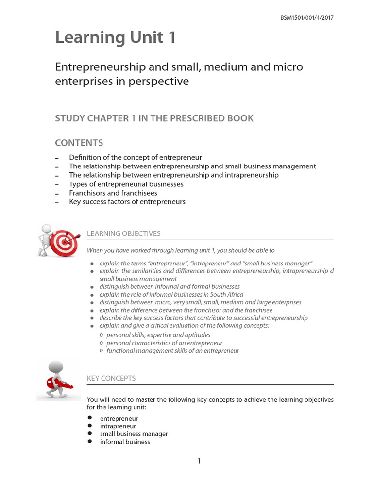 BSM1501 - Learning Unit 1 | PDF | Entrepreneurship | Franchising