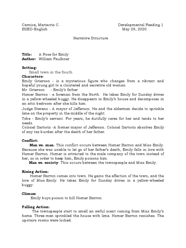 Narrative Structure (A Rose For Emily) | PDF | General Fiction