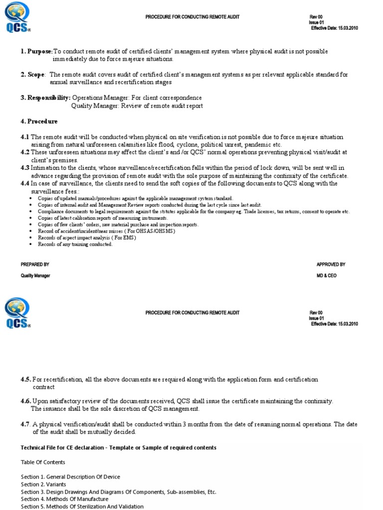 Remote Audit Procedure | PDF | Verification And Validation | Audit