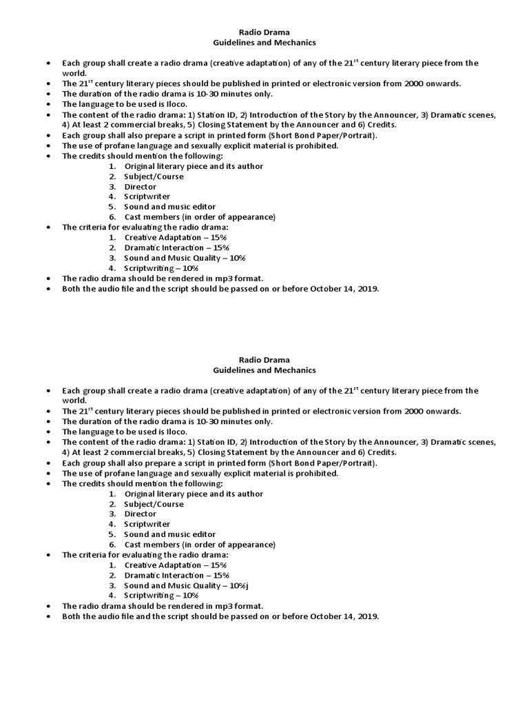 Radio Drama Guidelines and Mechanics | PDF | Screenwriting | Media ...