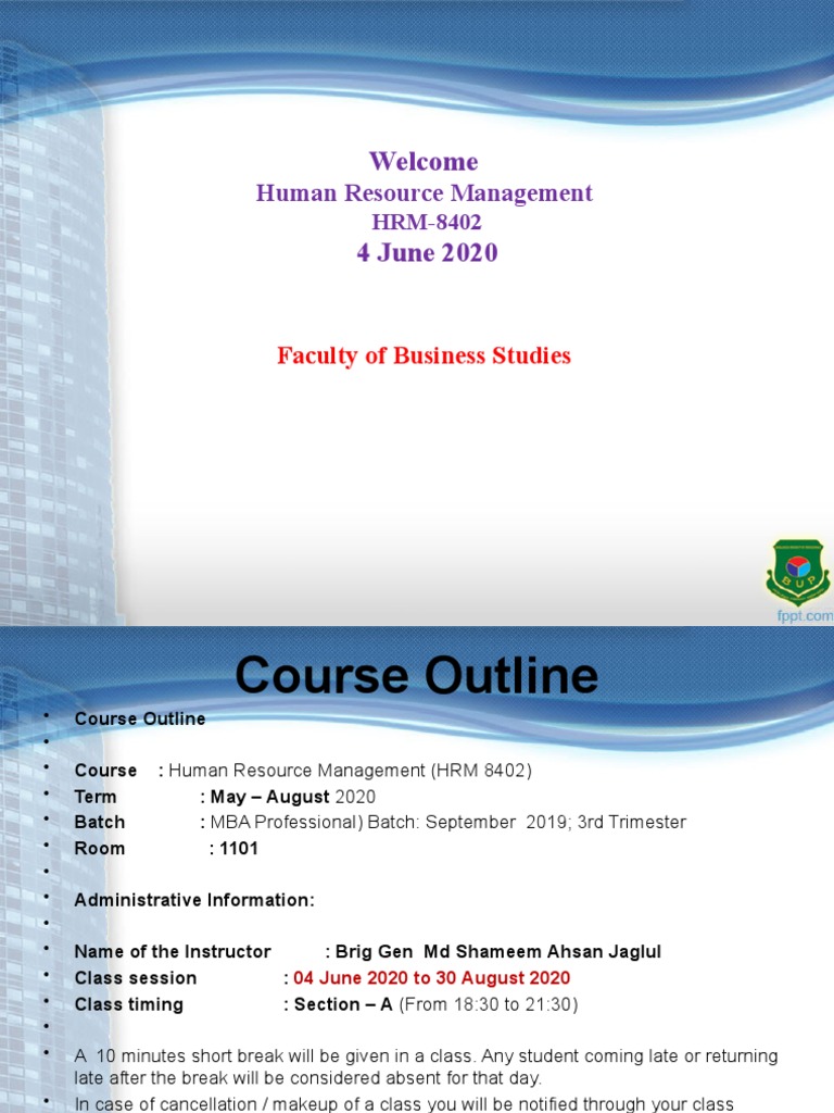 HRM Course Outline May - August 2020 | PDF | Human Resource Management ...