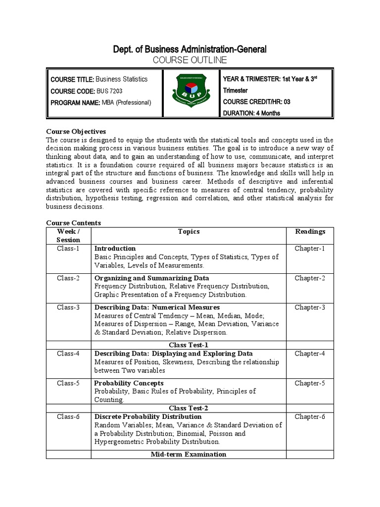 Dept. of Business Administration-General Course Outline | PDF ...