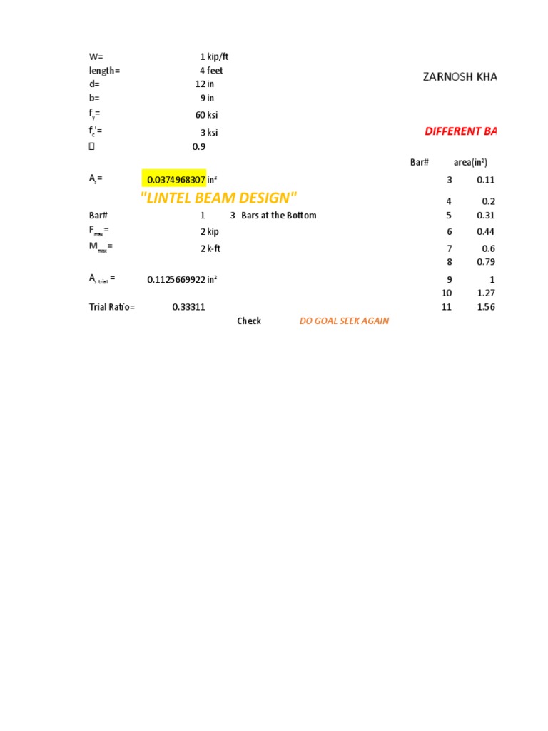 "Lintel Beam Design": Different Bars Having Different Areas | PDF ...