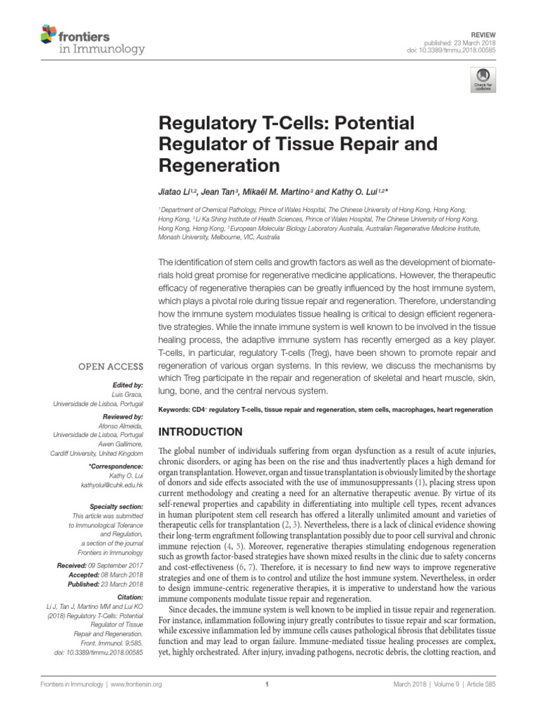 Use Review 2018 T-Reg Cell Tissue Repair Fimmu-09-00585 | PDF ...