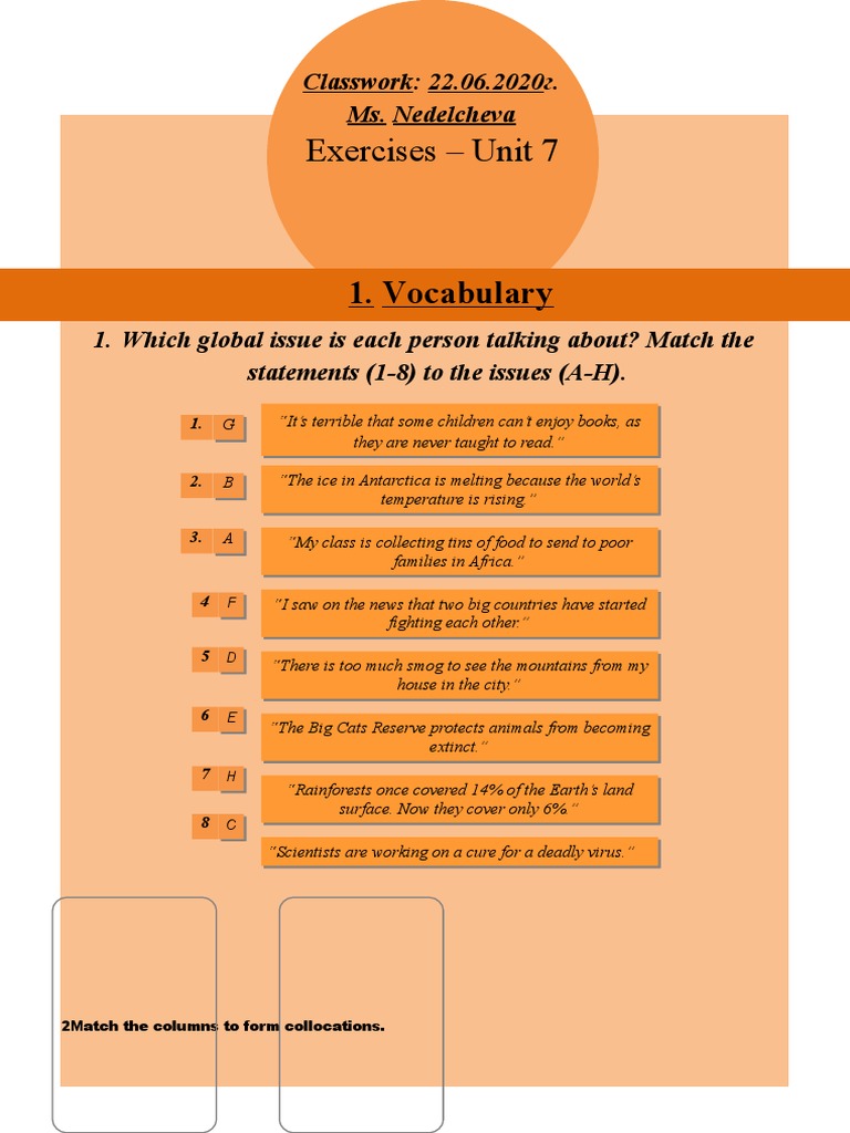 Exercises - Unit 7: 1. Vocabulary | PDF | Nature