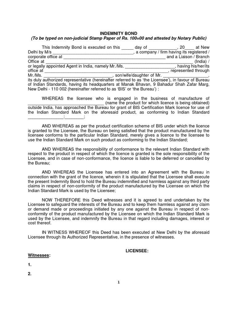 To Be Typed On Non-Judicial Stamp Paper of Rs. 100 00 and Attested by ...