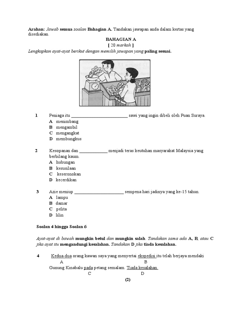 Soalan BM Peperiksaan Akhir Tahun Tingkatan 2 Kertas 1 Tahun 2019 | PDF