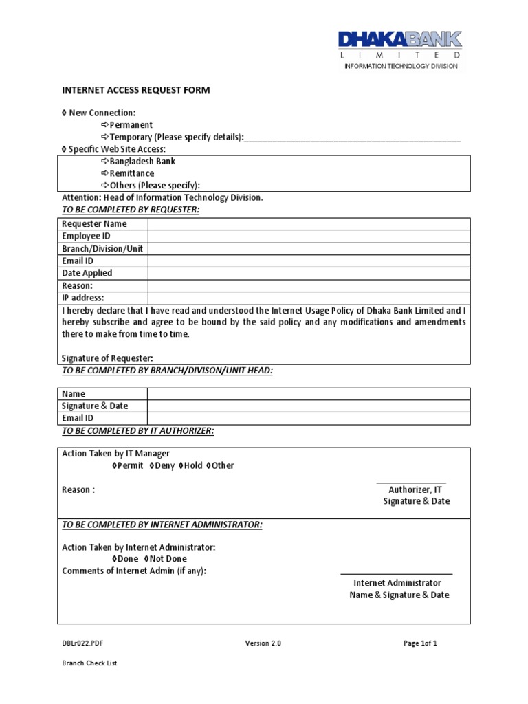 Internet Access Requesting Form | PDF