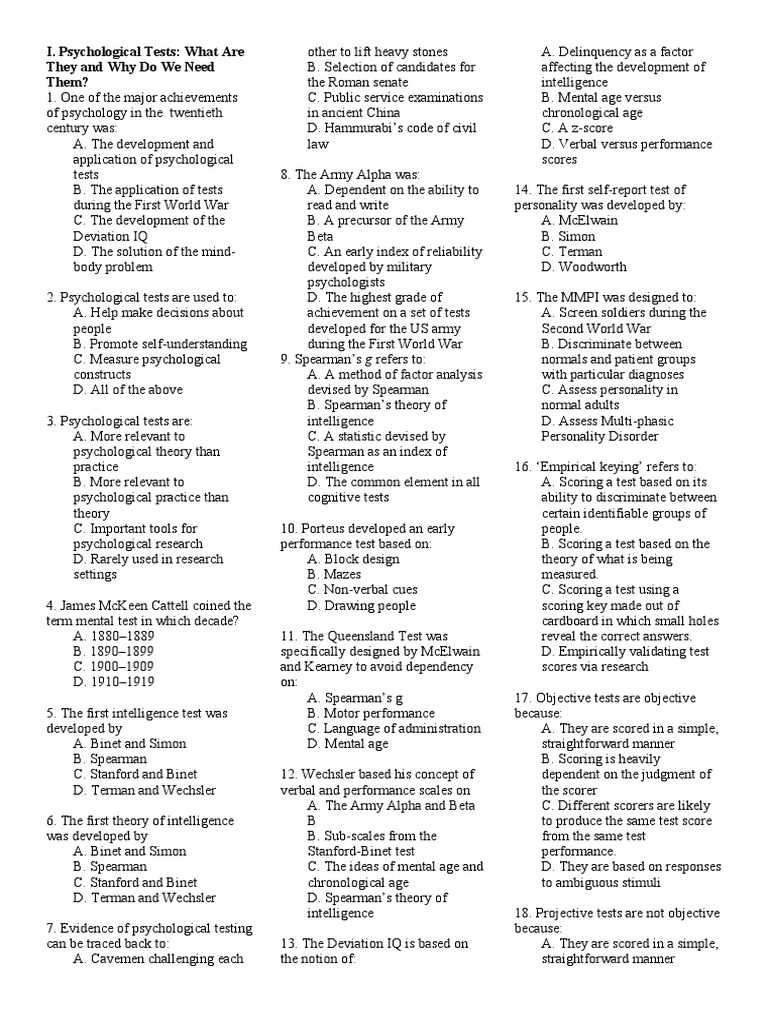 Psychological Assesment Q.3 | PDF | Psychological Testing ...