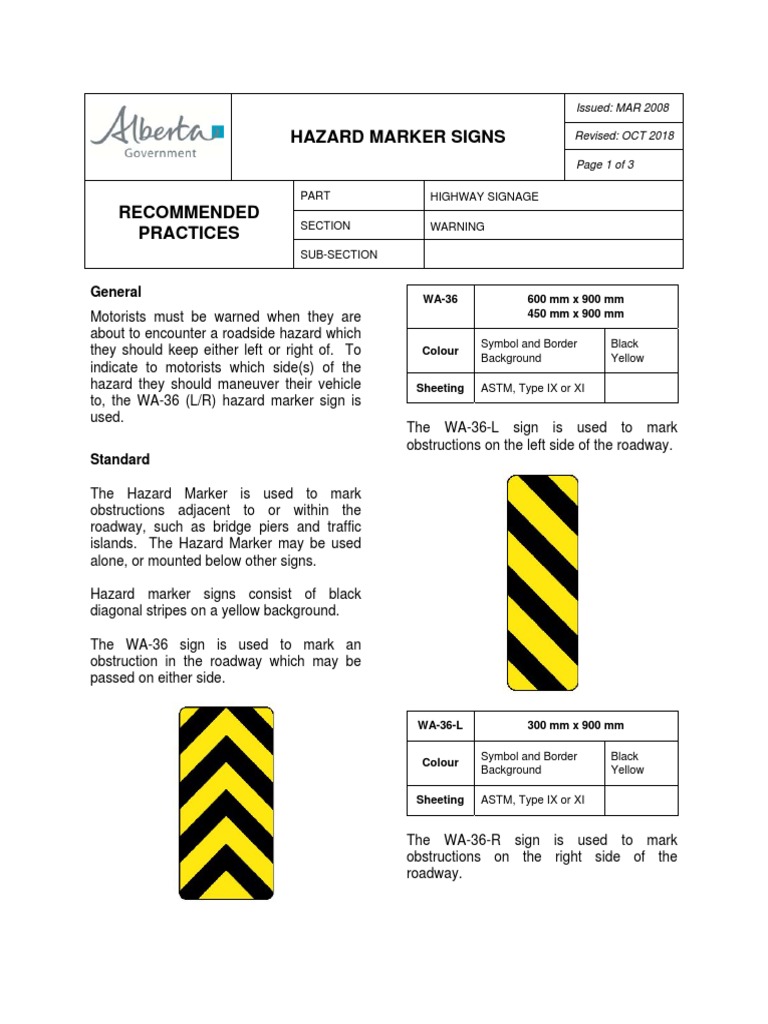 Hazard Marker Signs: General | PDF | Land Transport | Road Transport