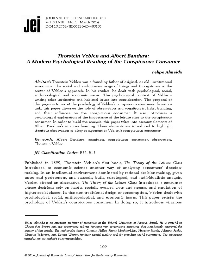 BANDURA Thorstein Veblen and Albert Bandura A Modern Psychological ...