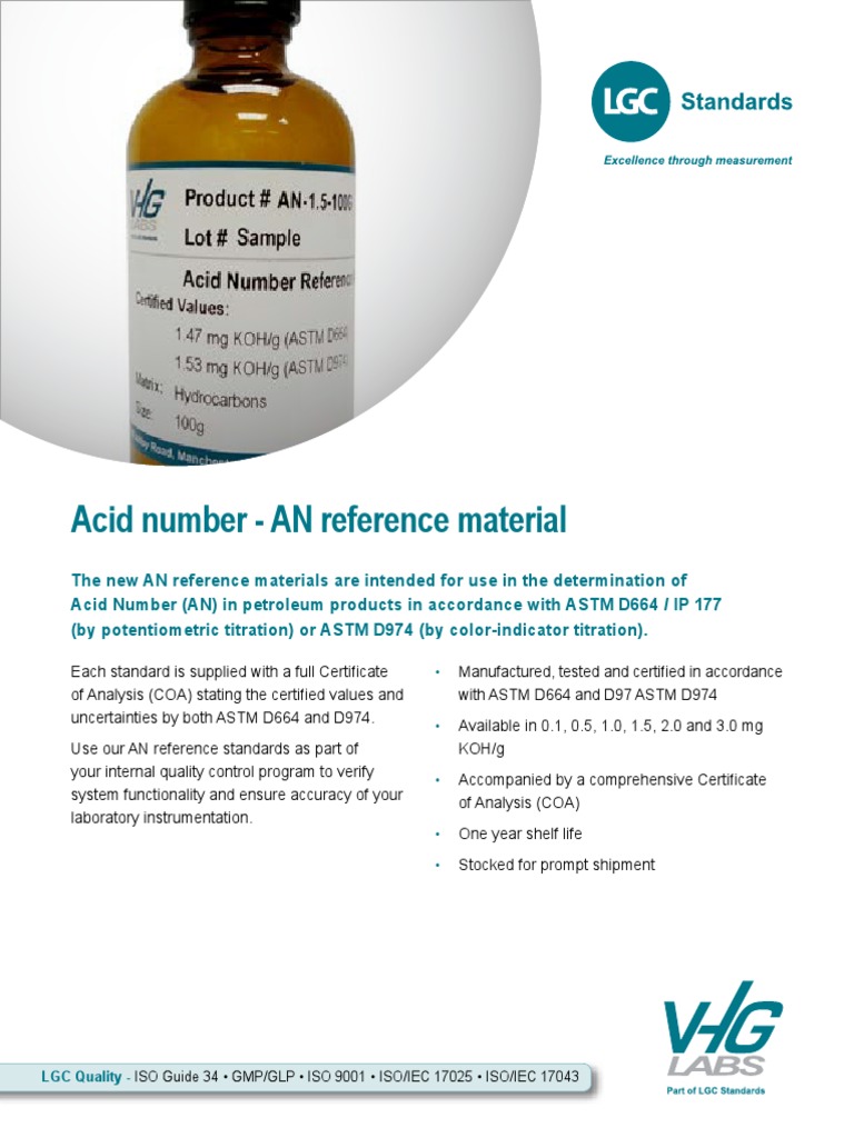 Acid Number - AN Reference Material: ISO Guide 34 - GMP/GLP - ISO 9001 ...