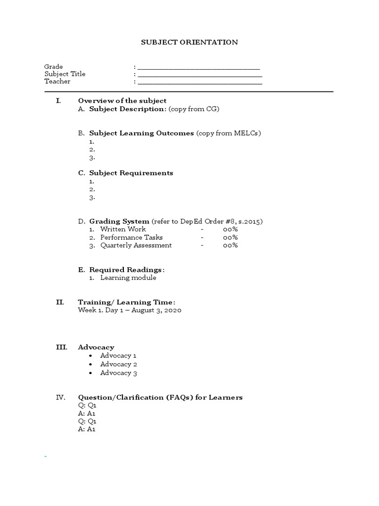 Subject Orientation | PDF