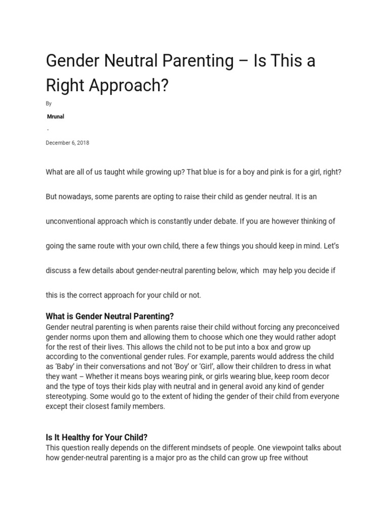 Gender Neutral Parenting - Is This A Right Approach? | PDF | Stepfamily ...