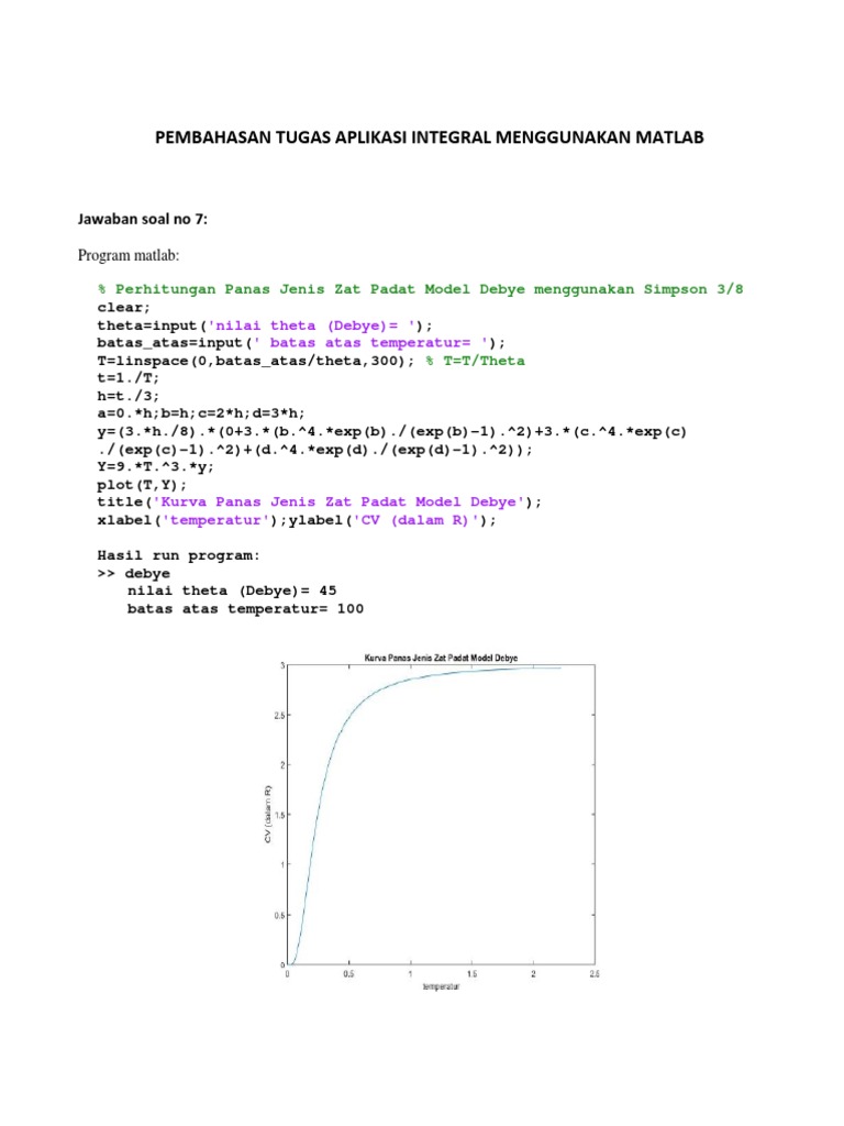 Aplikasi Integral MATLAB: Debye & Fugasitas | PDF