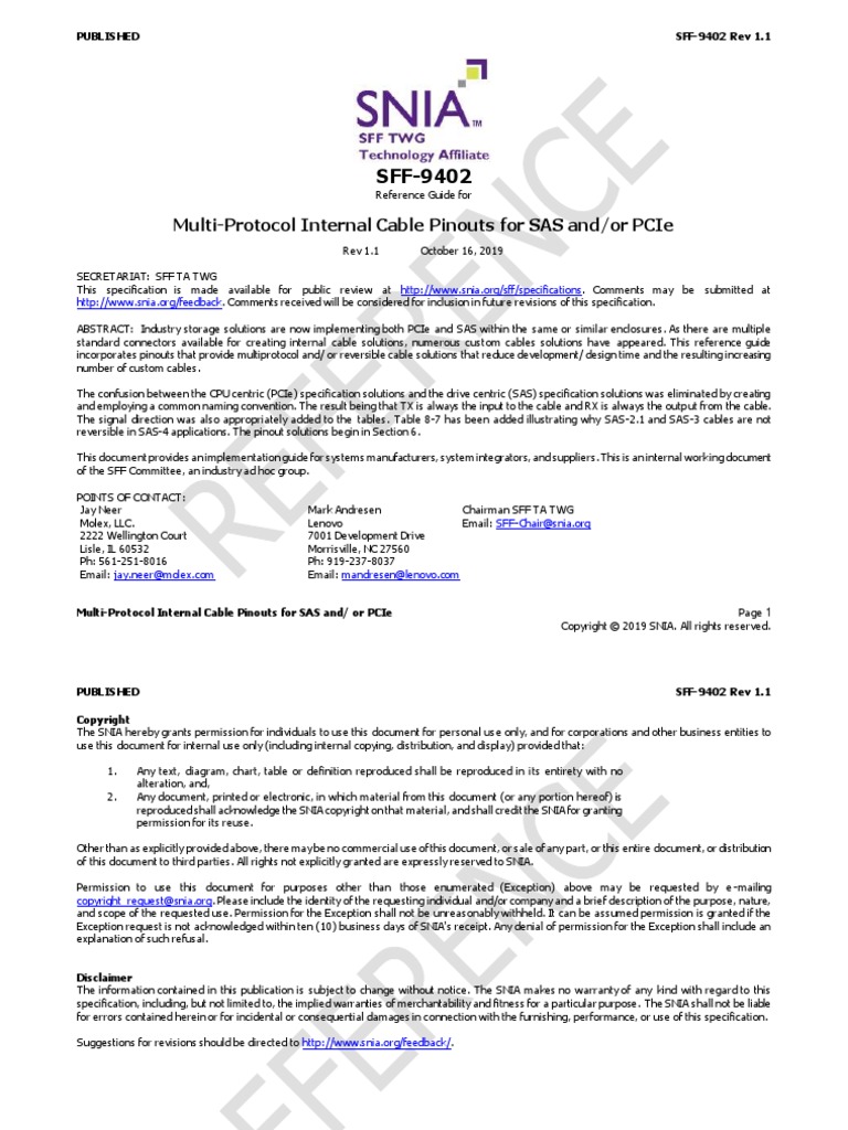 Multi-Protocol Internal Cable Pinouts For Sas And/Or Pcie: Published ...