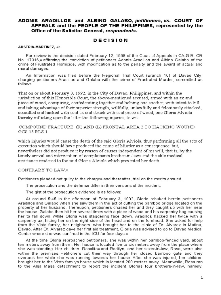 Frustrated Homicide Appeal Decision | PDF | Burden Of Proof (Law) | Murder