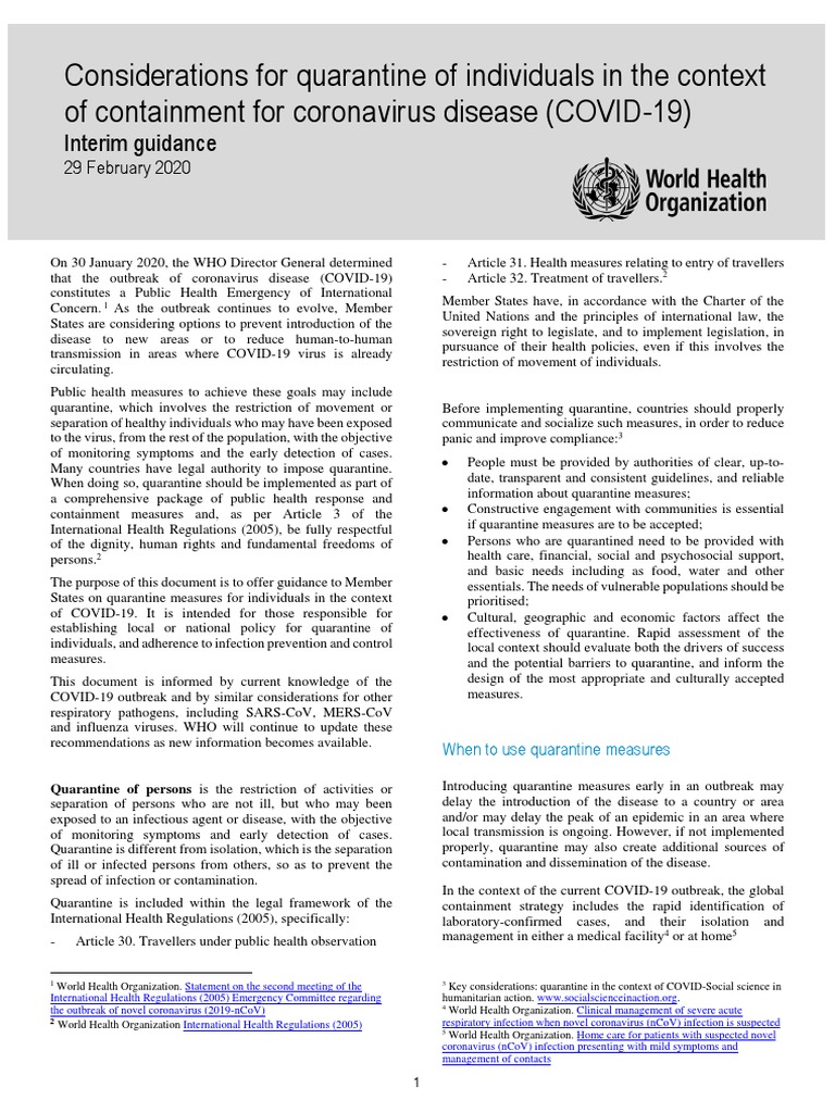 COVID-19 Quarantine Guidance for States | PDF | Quarantine | Infection