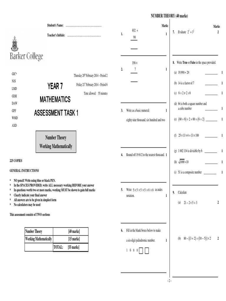 Year Year Year Year 7 7 7 7 Mathematics Mathematics Mathematics ...