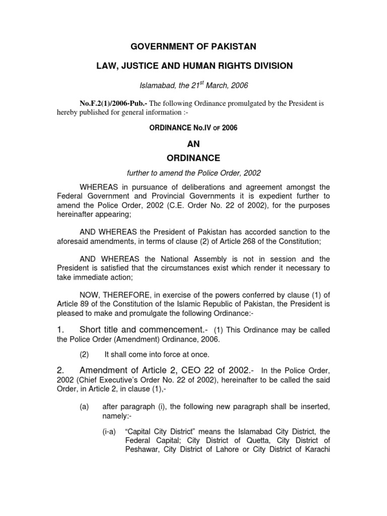 Police Order 2002 Updated Version Amendment | PDF | Government Of Pakistan | Police