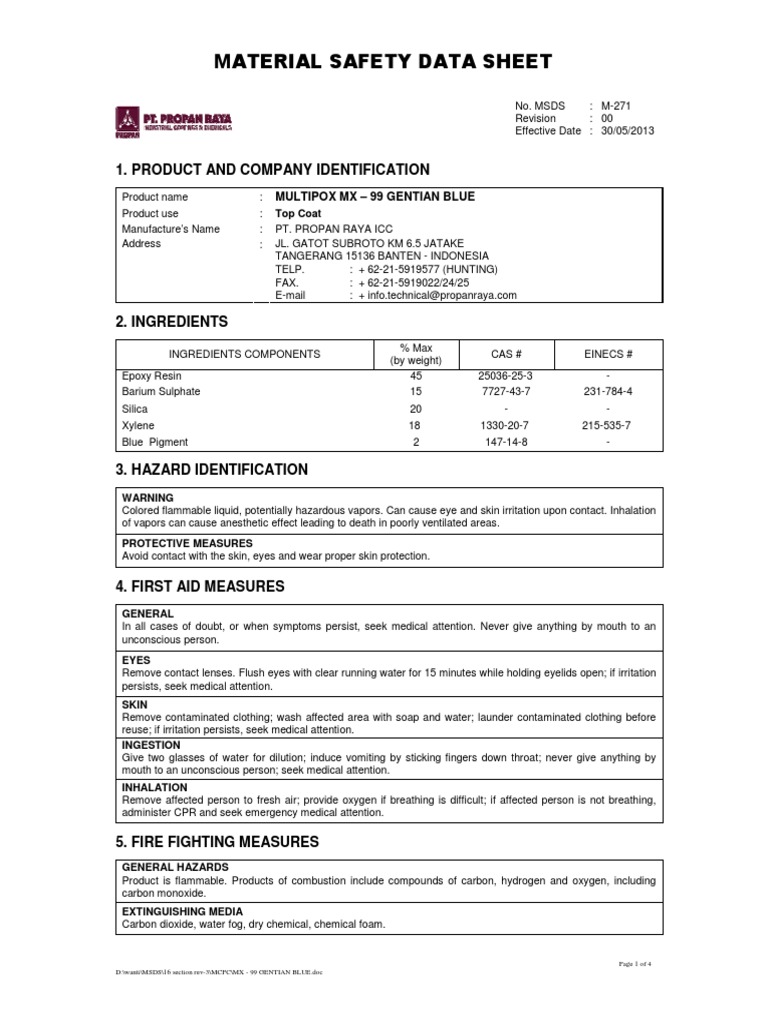 MSDS: Multipox MX-99 Gentian Blue | PDF | Dangerous Goods | Combustion