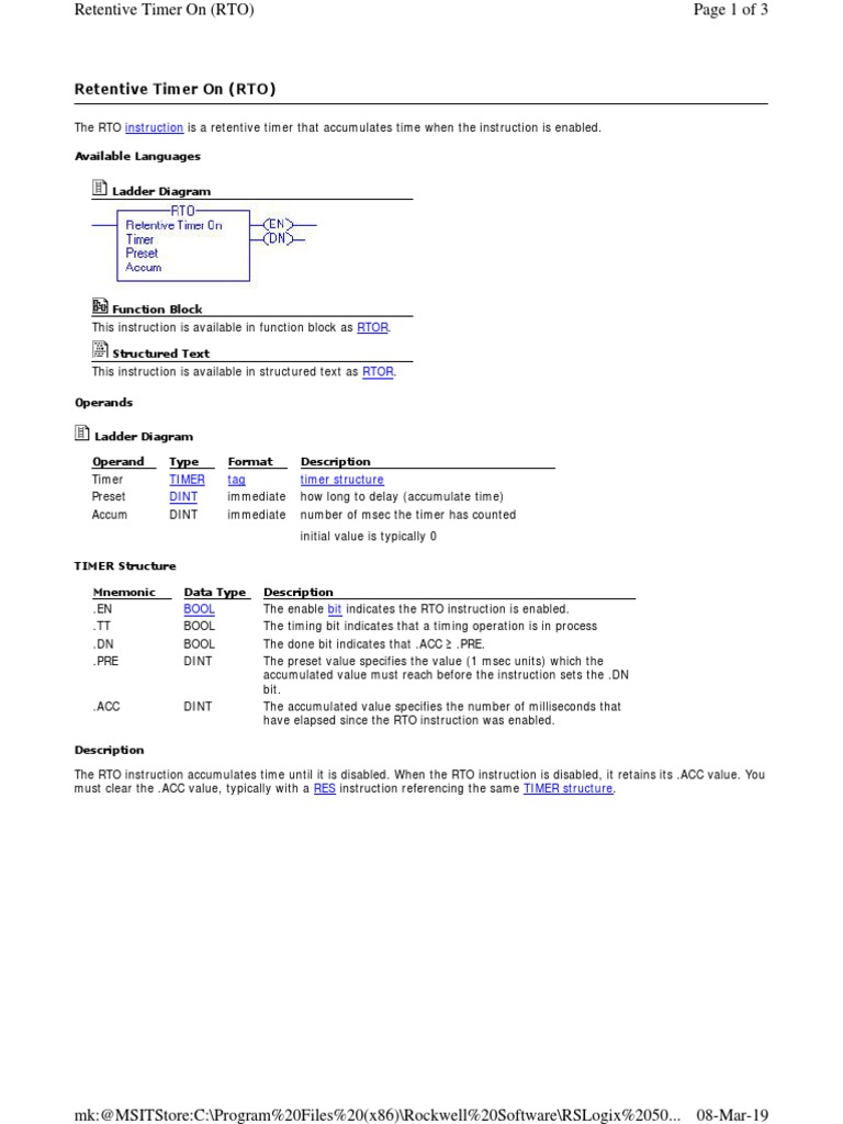 Retentive Timer On (RTO) : Instruction | PDF | Subroutine | Computer ...