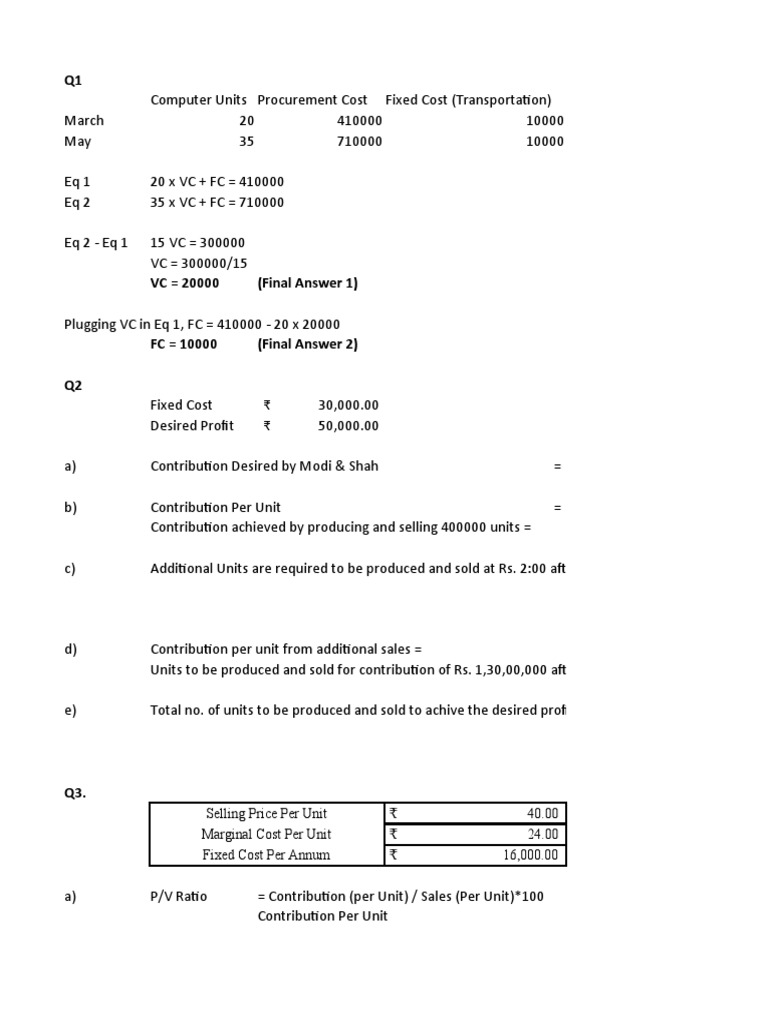 Numerical Problems - Solutions | PDF | Management Accounting ...