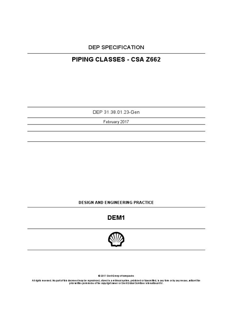 Spec - 2017-02 - A00 - PIPING CLASSES - CSA Z662 | PDF | Pipe (Fluid Conveyance) | Mechanical ...