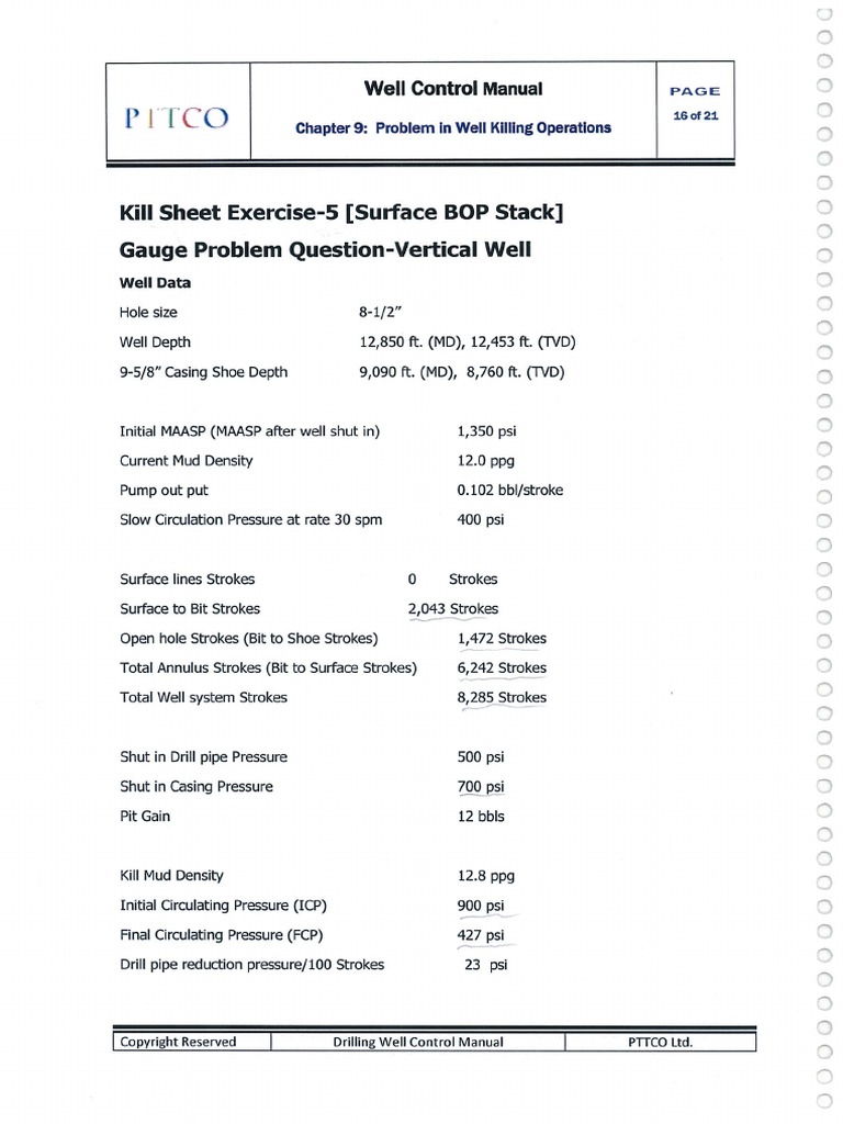 Kill Sheet Exercise 5 - Surface BOP Stack | PDF