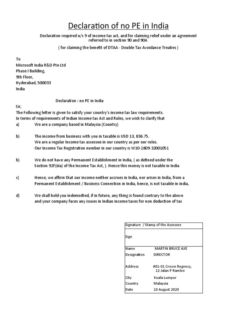 Declaration No PE in India.175145431 | PDF