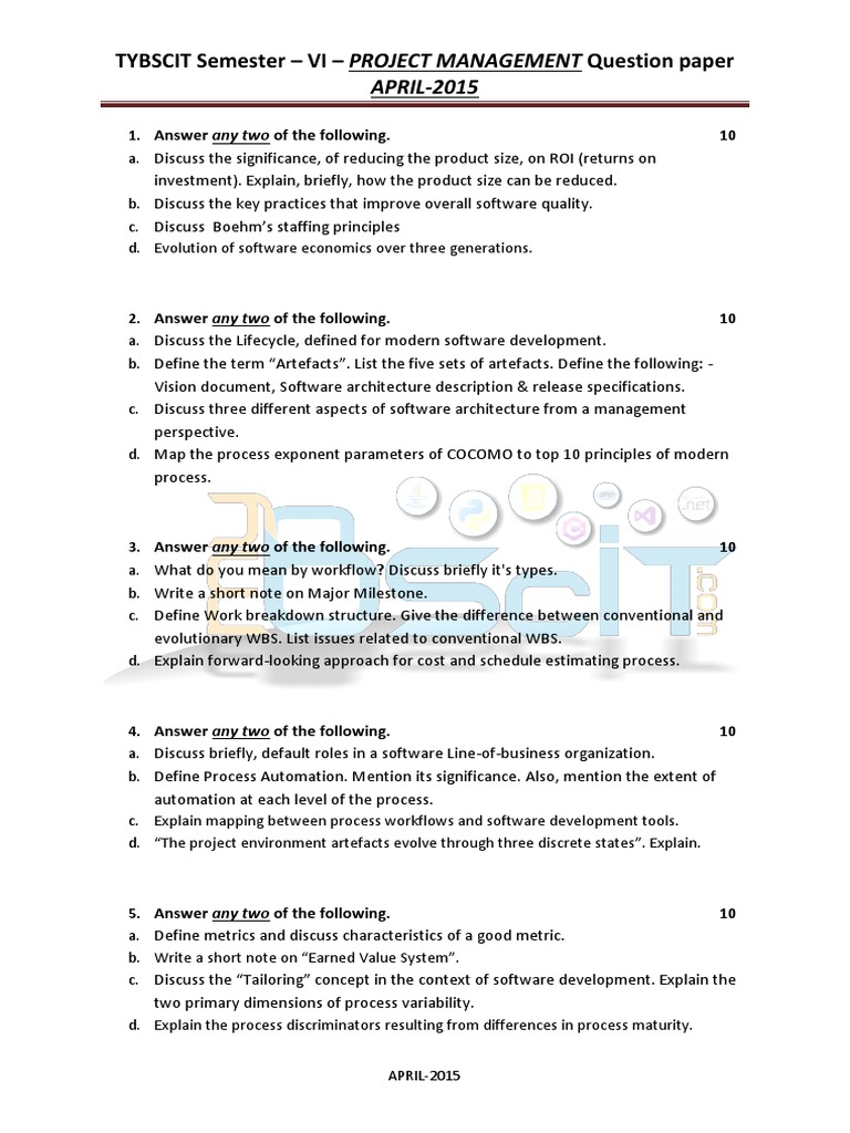 Project Management Question Paper April 2015 PDF | PDF | Project ...