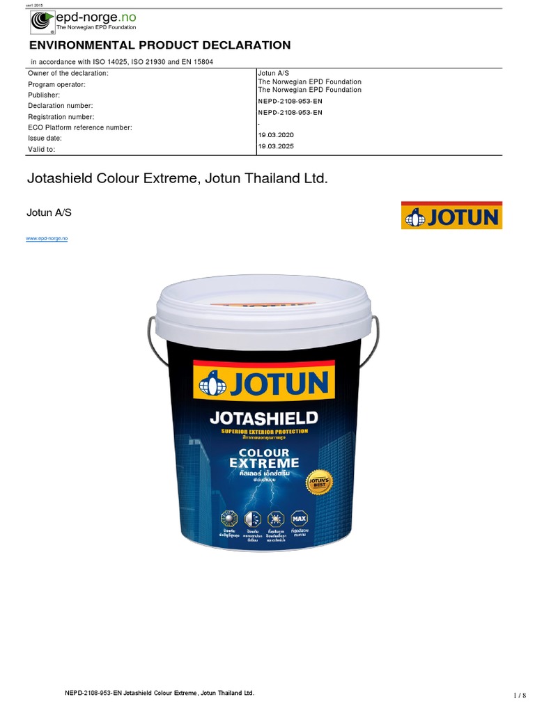 NEPD 2108 953 - Jotashield Colour Extreme Jotun Thailand LTD PDF | PDF ...