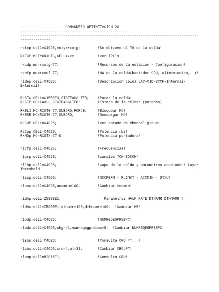 Comandos - Optimizacion 2g Ericsson | PDF | Science | Ciencia y Tecnología