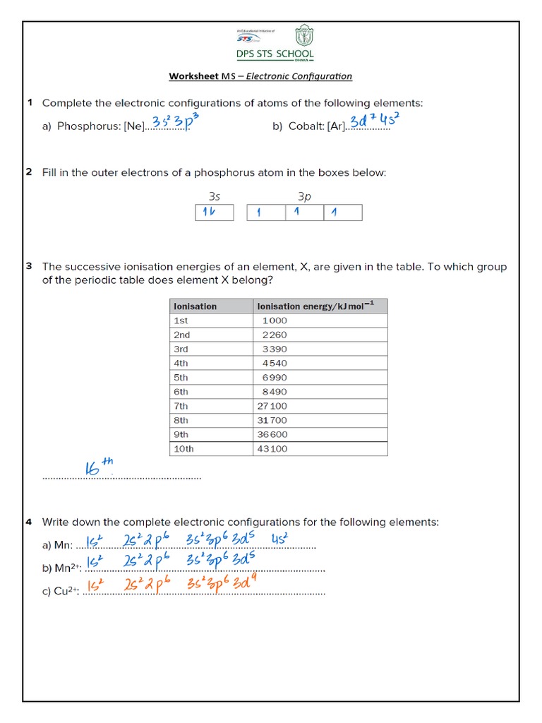 G11 - WS - Electronic Configuration MS | PDF
