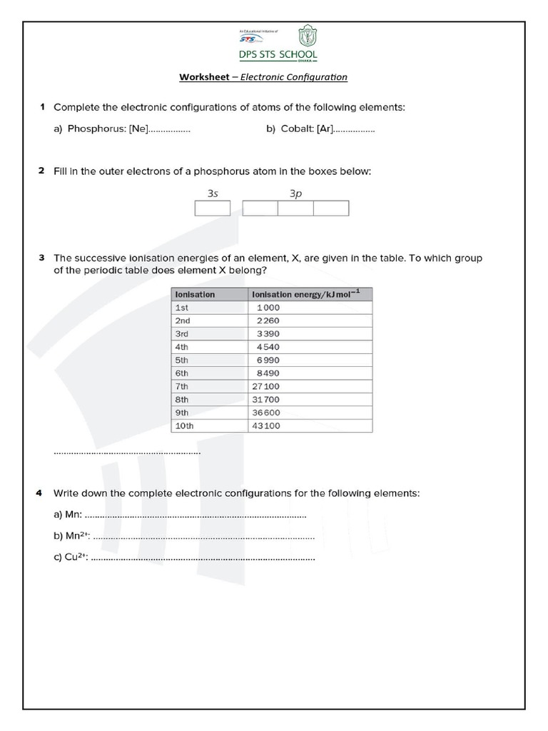 G11 - WS - Electronic Configuration | PDF