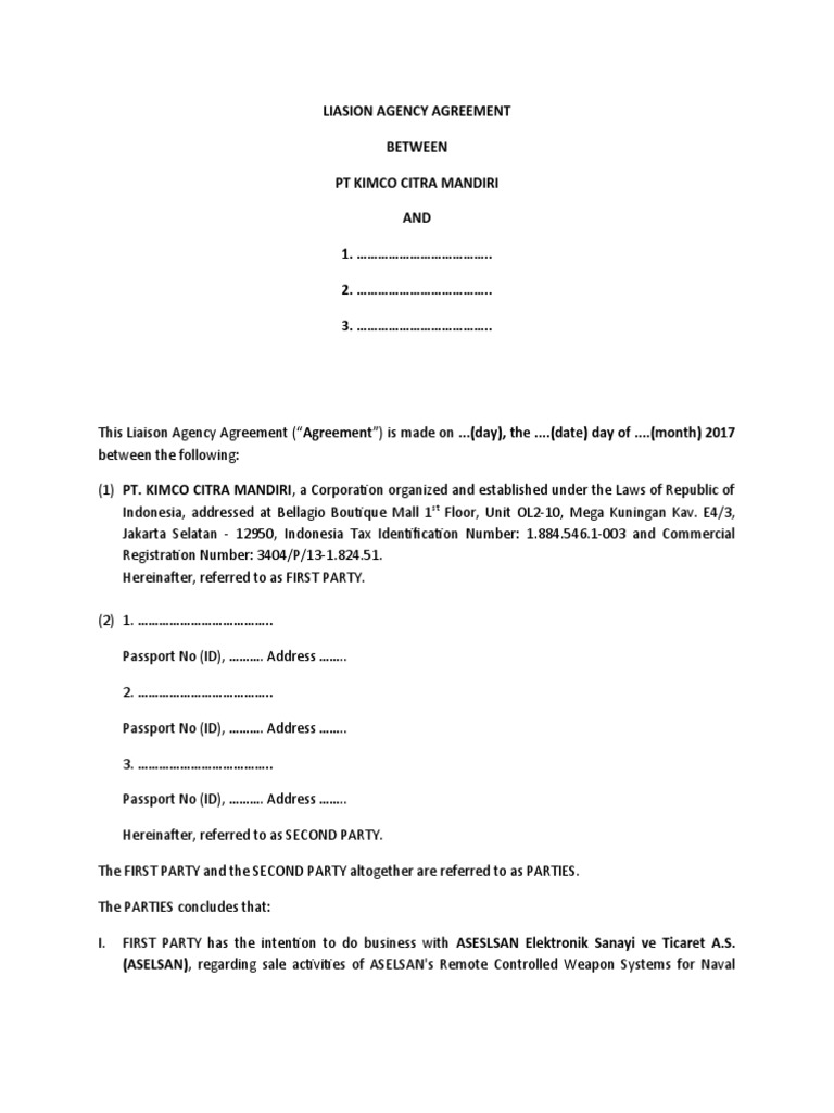 Liaison Agency Agreement Overview | PDF | Patent | Taxes
