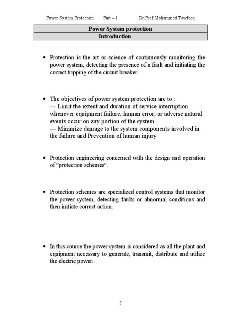 Power System Protection Part - 1 DR - Prof.Mohammed Tawfeeq | PDF ...