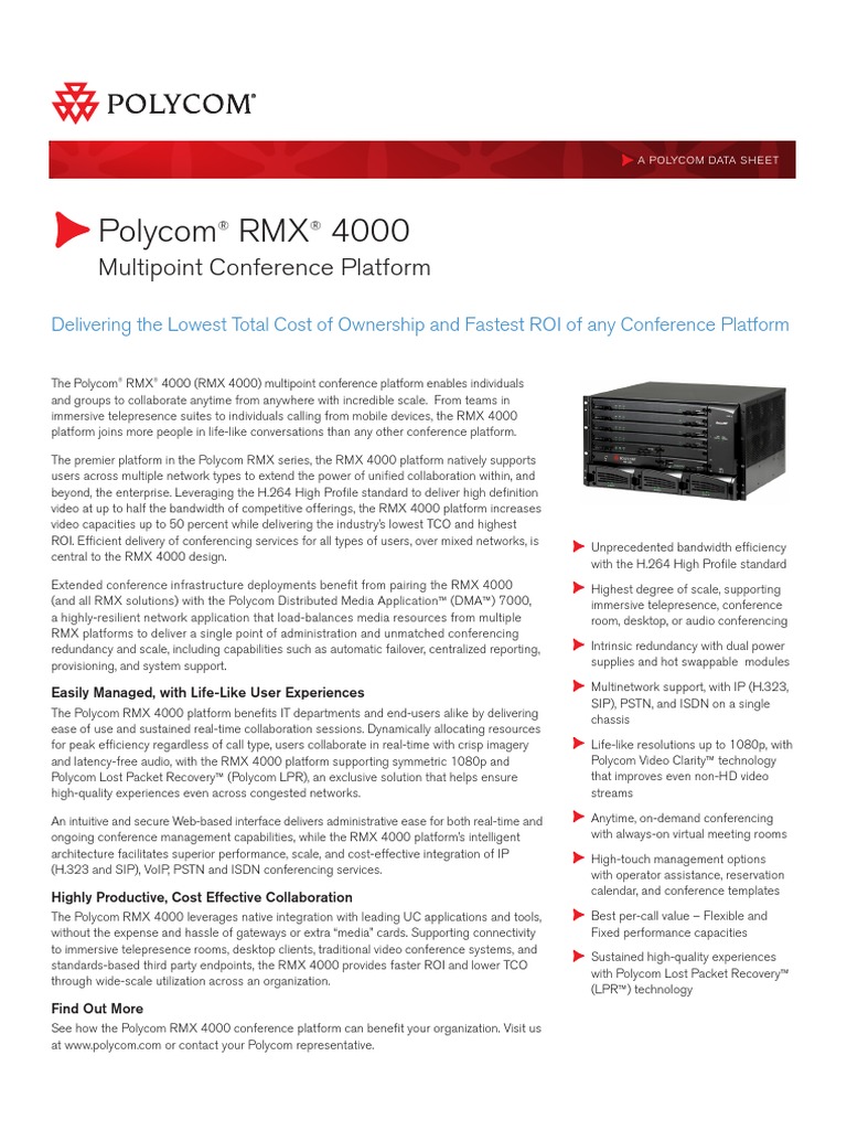 Polycom RMX 4000: Multipoint Conference Platform | PDF | Videotelephony ...