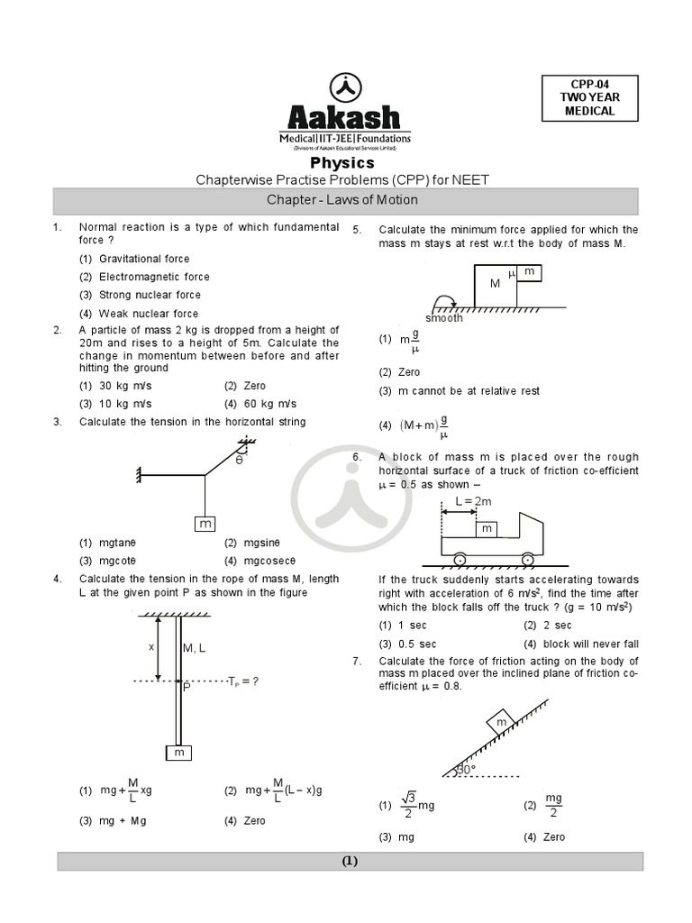 Physics: Chapter - Laws of Motion Chapterwise Practise Problems (CPP ...