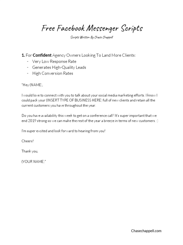 Free Facebook Messenger Scripts for Client Acquisition | PDF | Social ...