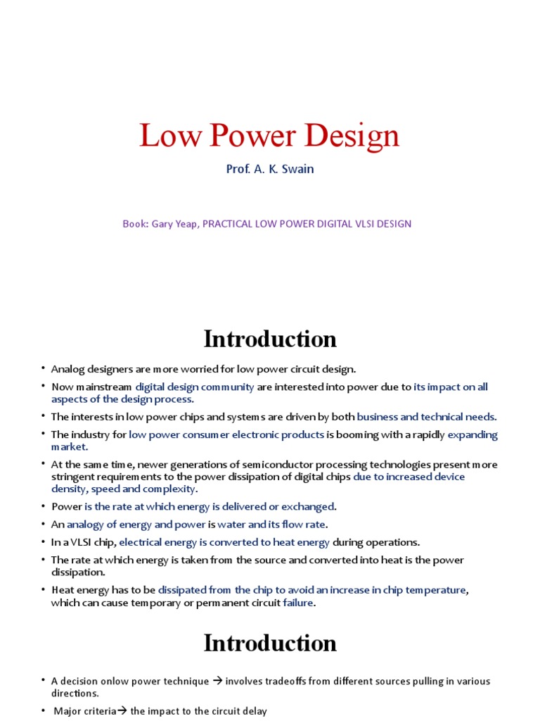 Low Power Design: Prof. A. K. Swain | PDF | Cmos | Electronic Circuits