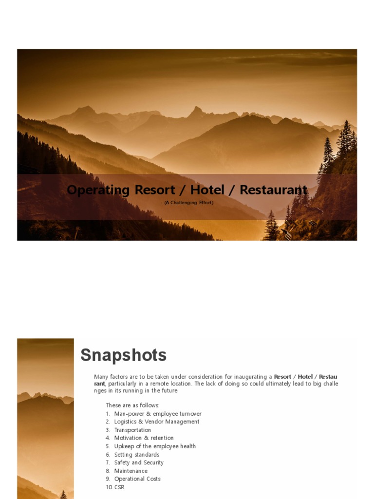 Resort Hotel Restaurant Management | PDF | Franchising | Resort