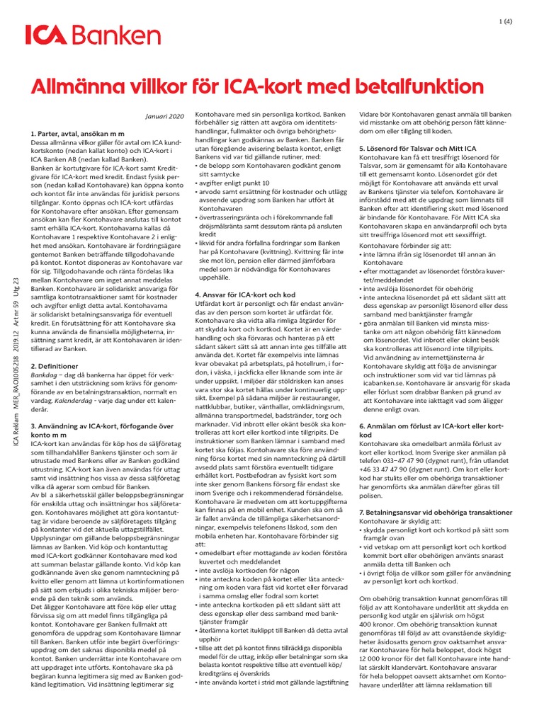 Villkor Ica Kort Med Betalfunktion | PDF